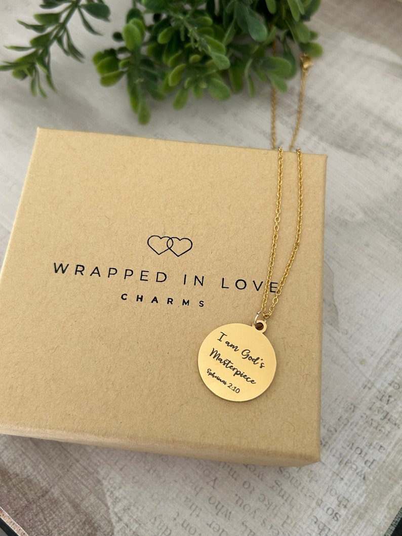 I Am God's Masterpiece Bible Verse Gold Necklace, Christian Jewelry ...
