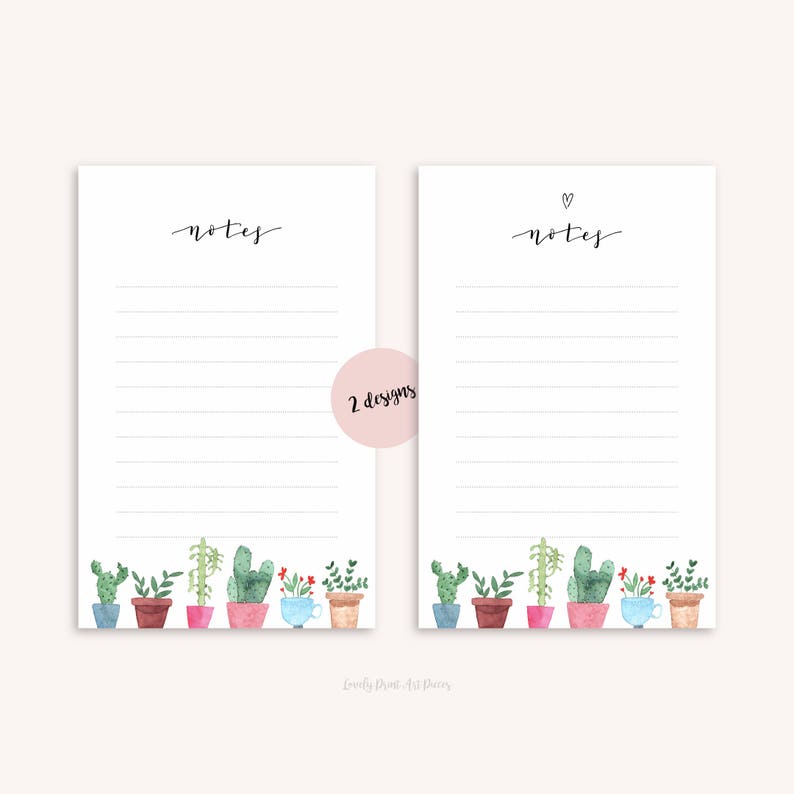 Notepad Printable Cactus Plants Watercolor Illusrations 2 Designs A5 ...