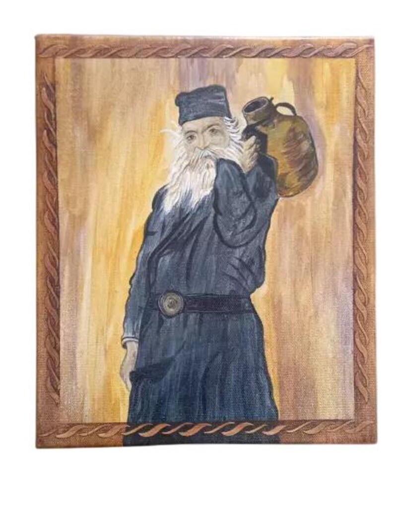 11 3/4" Oil Painting Greek Orthodox Monk From Mount Athos Handpainted ...