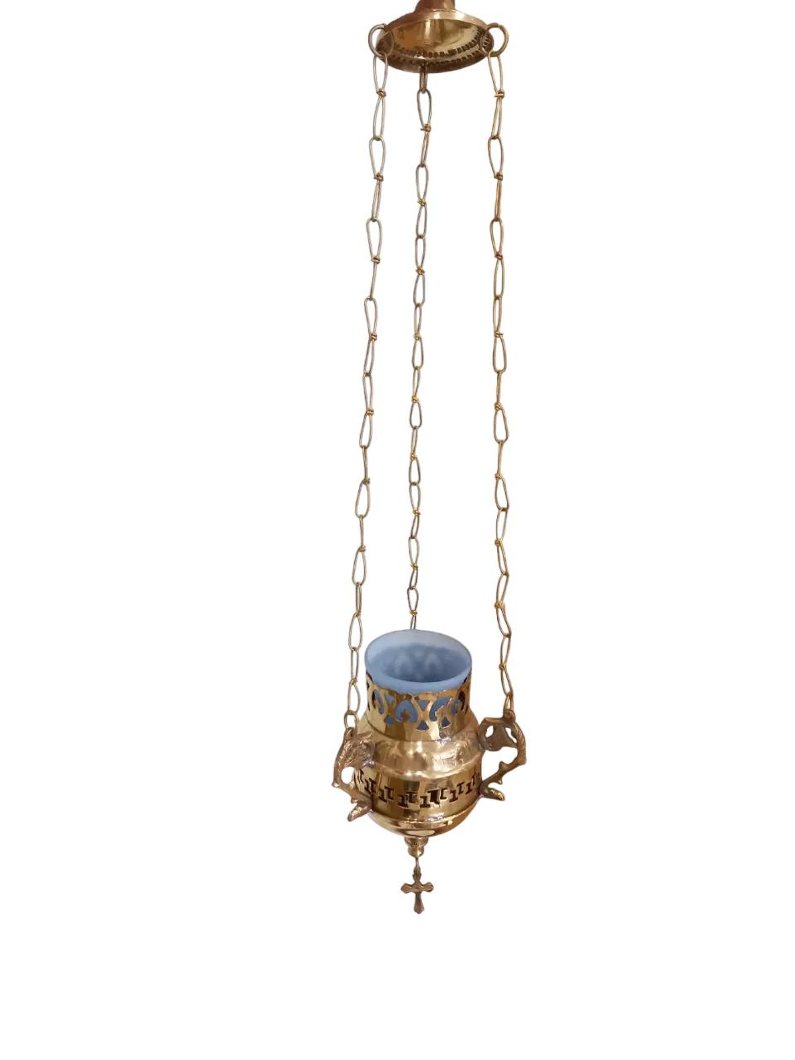 5 1/2" Greek Orthodox Brass Hanging Wall Mounted Vigil Oil Lamp & Glass ...