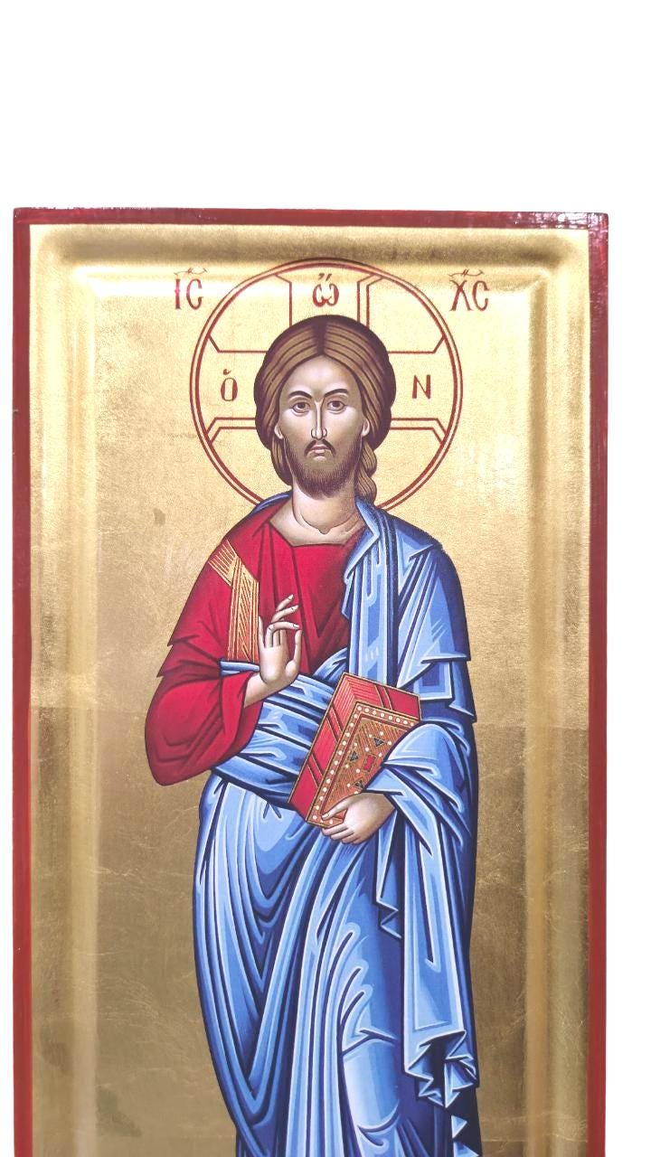 Greek Orthodox Icon Jesus Christ Blessing | 16"x7.25" Gilded Canvas ...