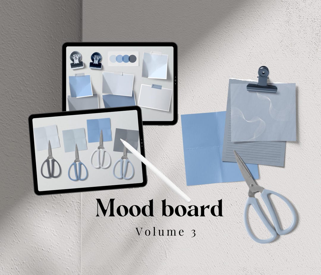 Mood Board V3 - Blue Digital Sticker Kit, Realistic Digital Stickers ...