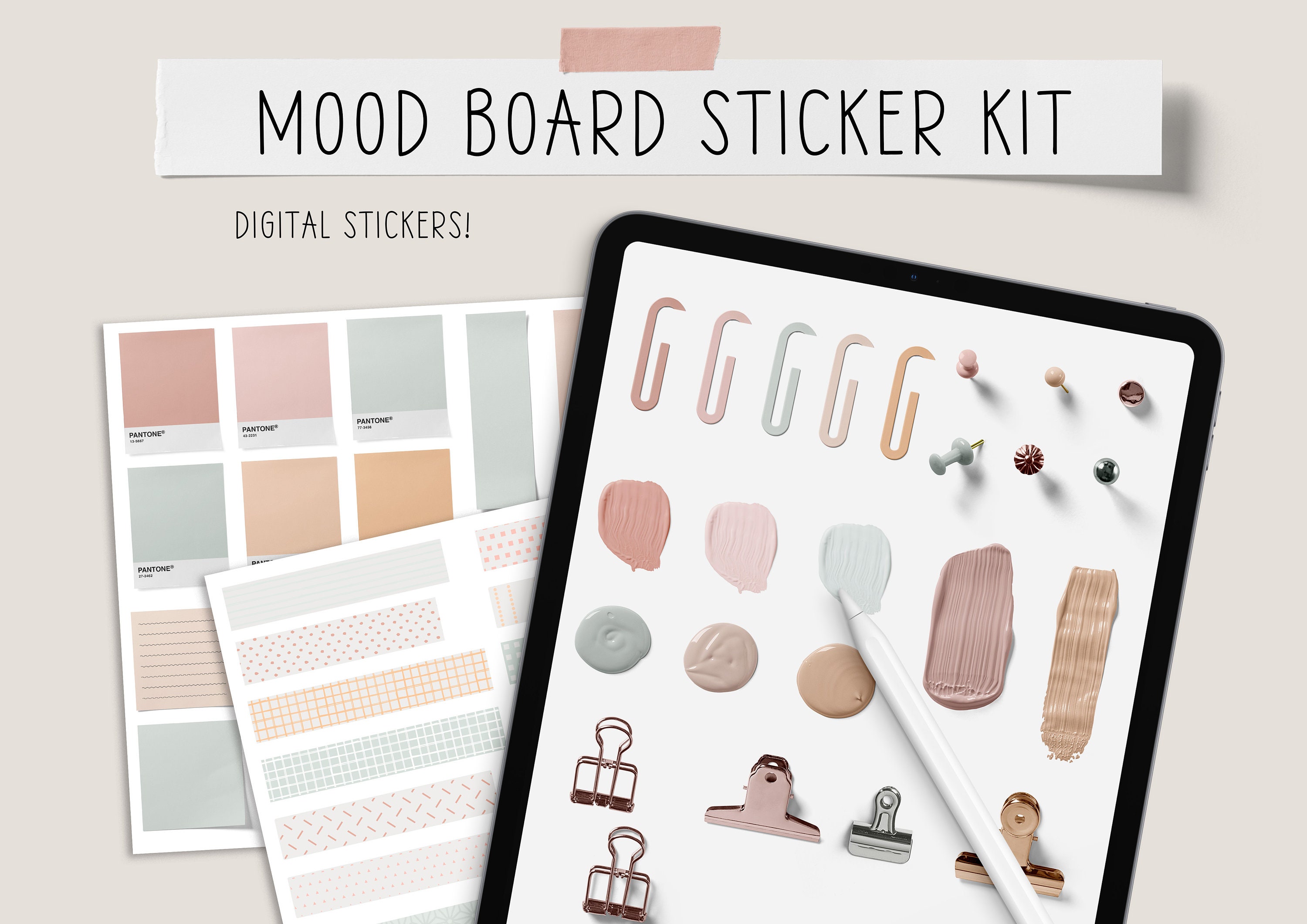 Pastel Digital Mood Board Stickers, Digital Stickers Bujo, Realistic ...