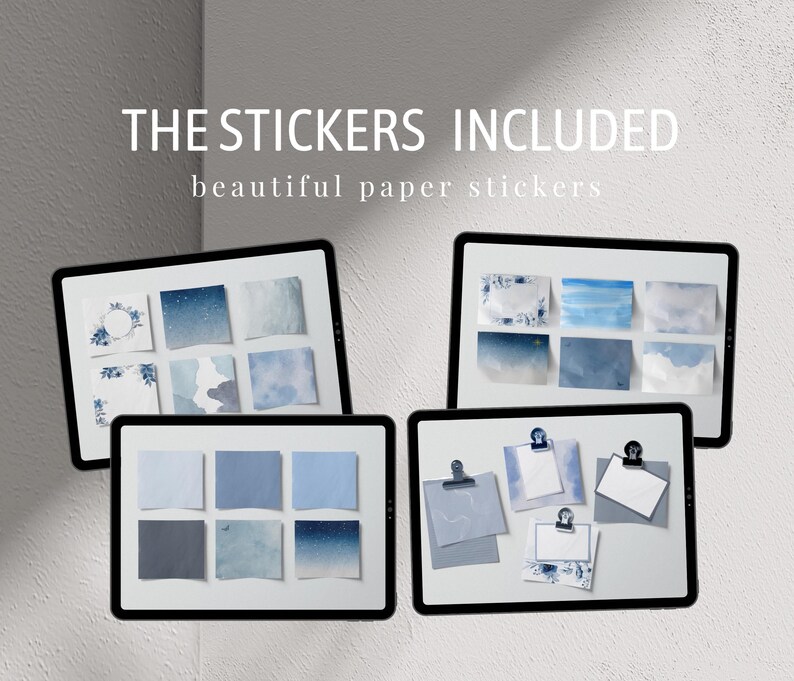 Mood Board V3 - Blue Digital Sticker Kit, Realistic Digital Stickers ...