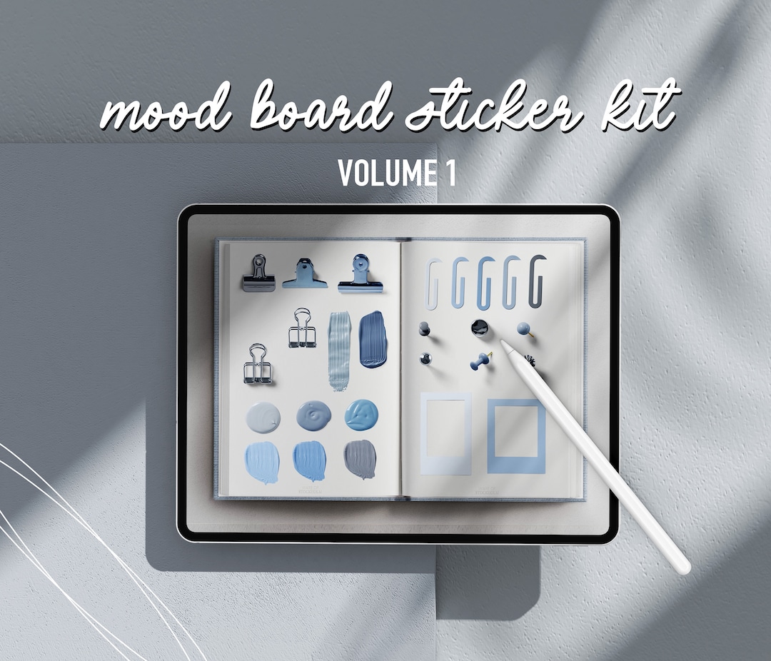 Digital Mood Board Sticker Kit, Realistic Goodnotes Stickers, Blue iPad ...