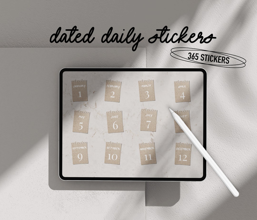 365 Digital Stickers Goodnotes, Daily Dated Digital Stickers, Realistic ...