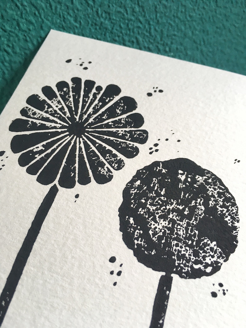 Linocut Print Dandelion Wall Art Illustration Spring Flower | Etsy