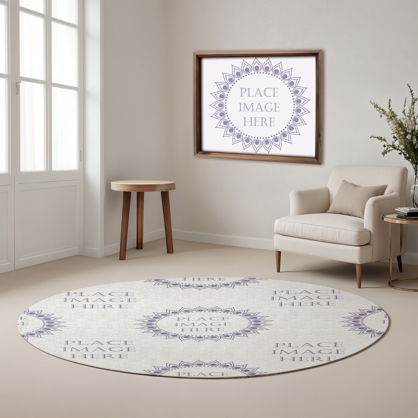 PSD Round Rug Mockup, Photoshop Smart Object Home Decor Mock W ...