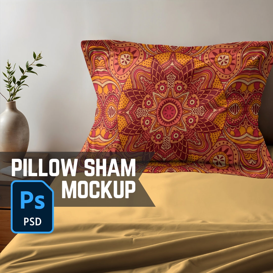 Pillow Sham Mockup, Fully Customizable Smart Object PSD Mock of a ...