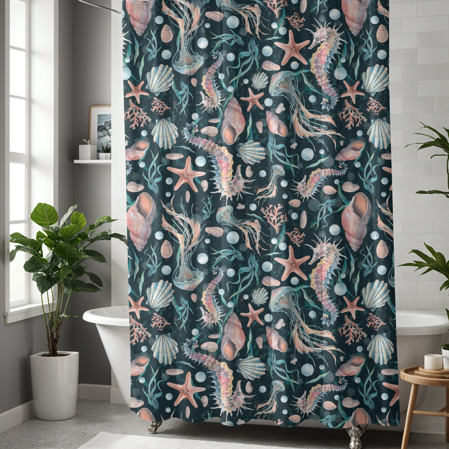 Shower Curtain Mockup, Drag + Drop Transparent Canva PNG Decor Mock of ...