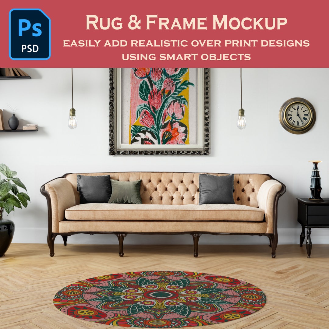 Round Rug Mockup, Multi-use Smart Object PSD Mock up of a Circular ...