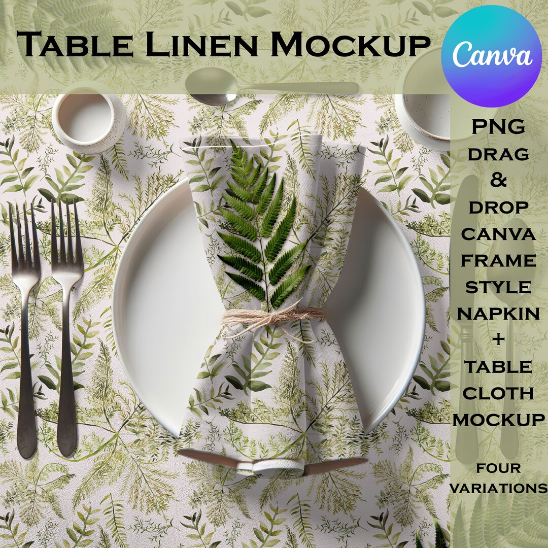 Canva Table Linen Mockup, Flat-lay Kitchen Tablecloth & Cloth Napkin ...