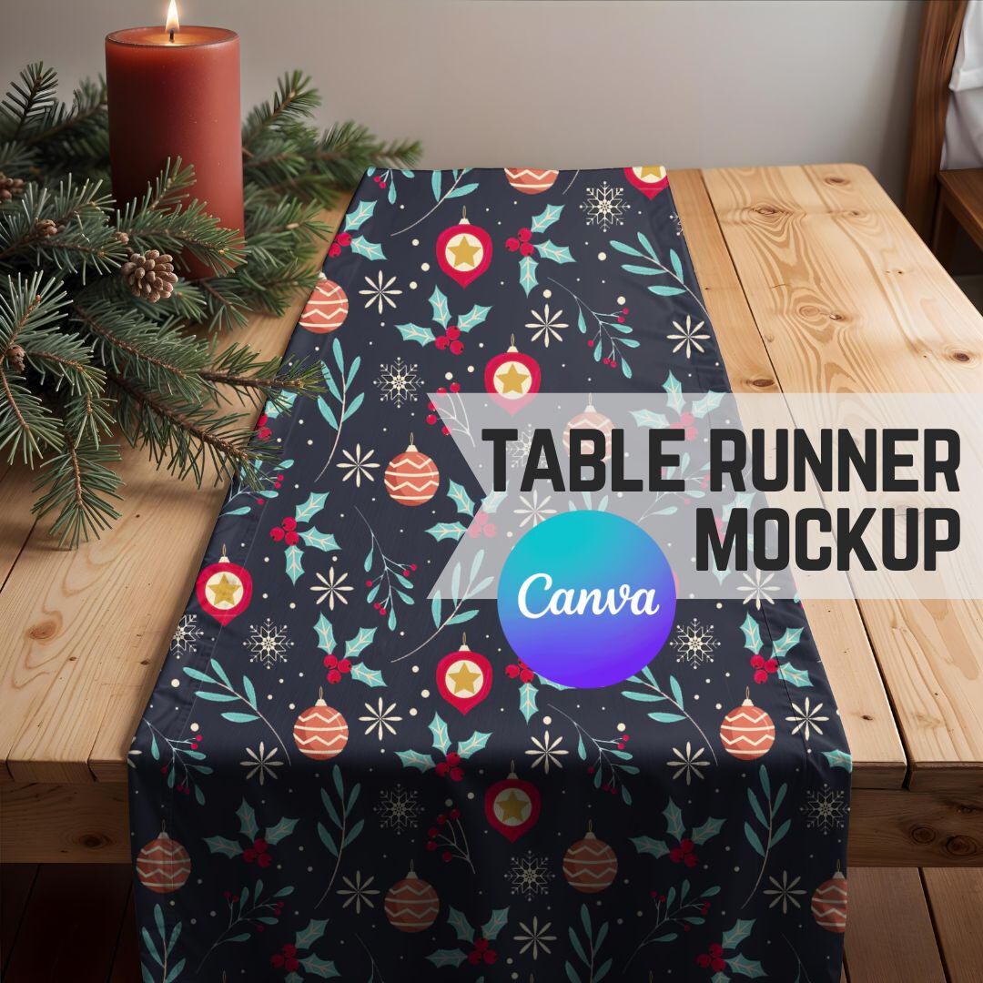 Christmas Table Runner Mockup, Canva Drag & Drop Dining Decor ...