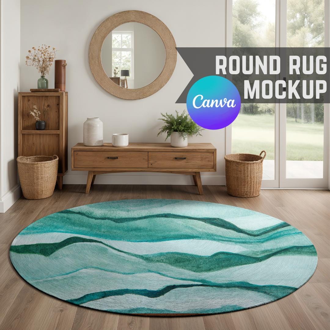 Round Carpet Mockup, Canva Drag & Drop Transparent PNG Customizable AOP ...