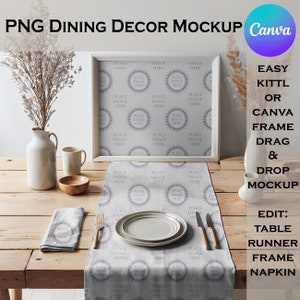 Table Runner Mockup Bundle, 4 Canva Drag & Drop PNG Cottagecore Home ...