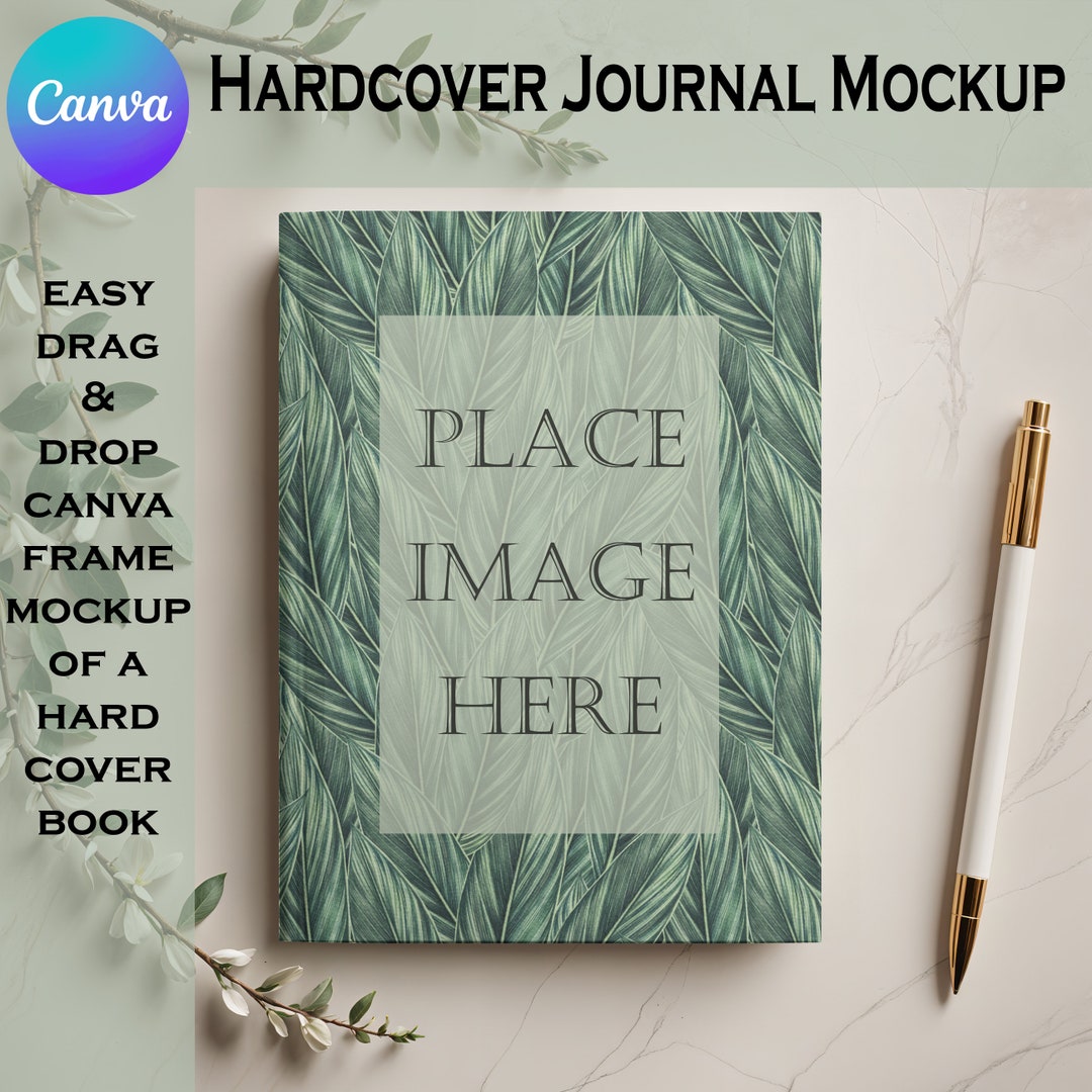 Hardcover Journal Mockup, Easy Canva Frame Transparent PNG Flat-lay ...