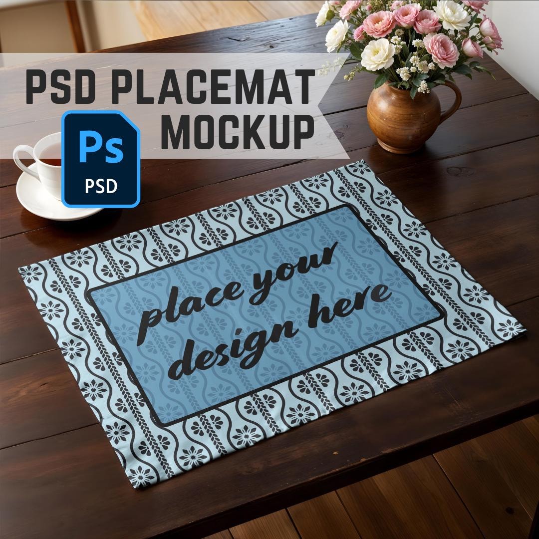 Photoshop Placemat Mockup, Easy Photopea Kitchen Linen Place Setting ...