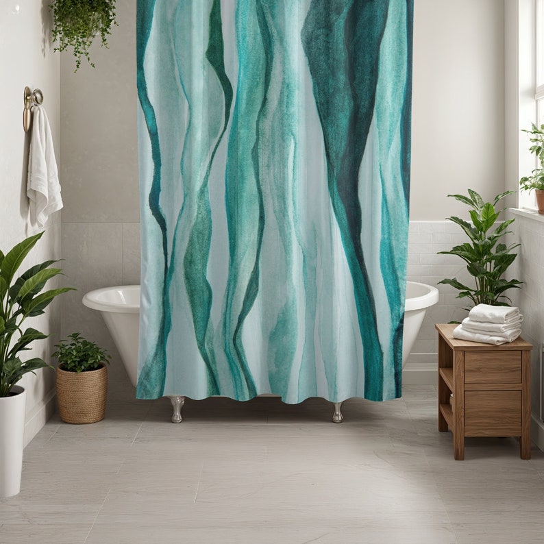 Bath Curtain Mockup, Drag + Drop Transparent Canva PNG Decor Mock of a ...