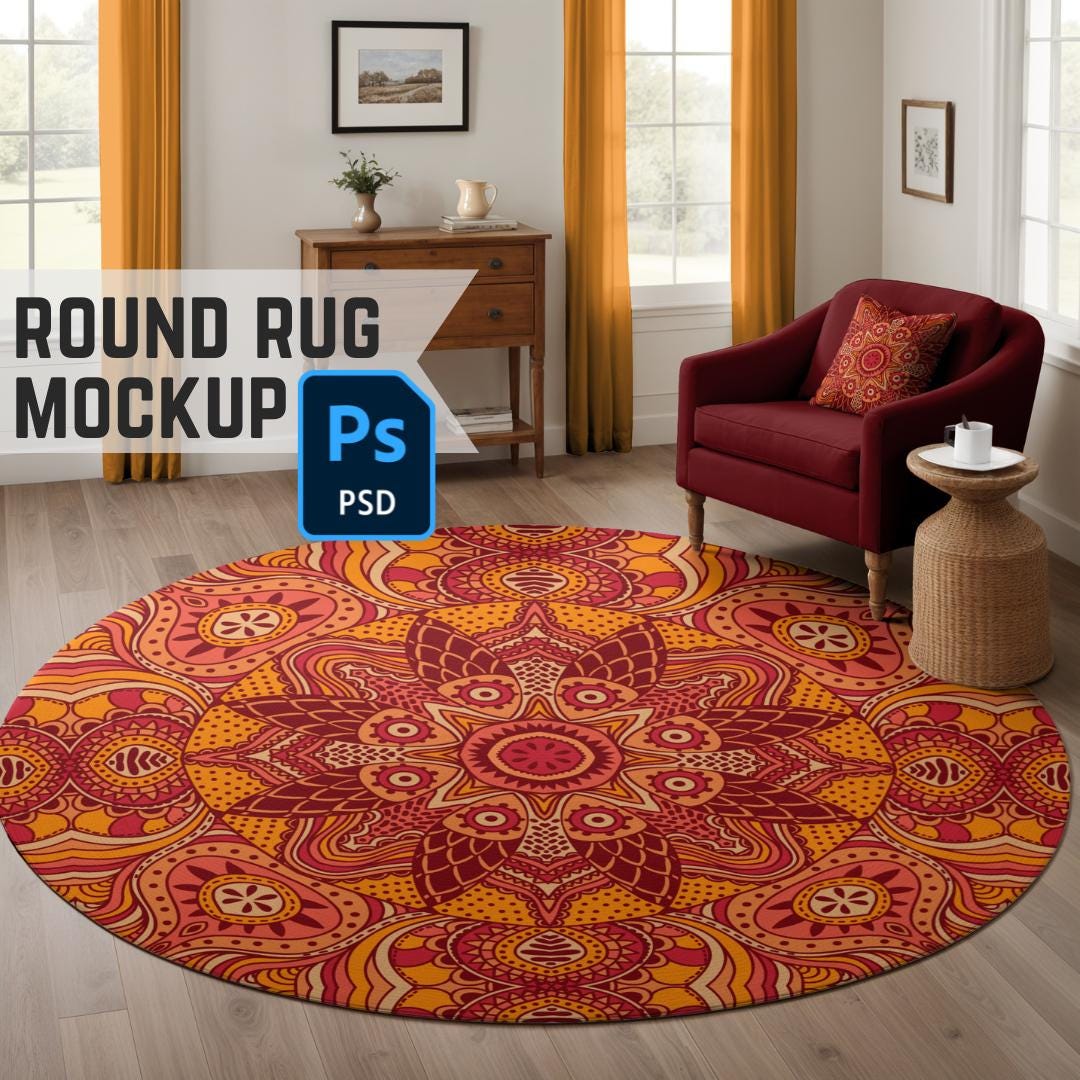 PSD Round Rug Mockup, Photoshop Smart Object Home Decor Mock W ...