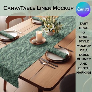 Table Runner Mockup Bundle, 4 Canva Drag & Drop PNG Cottagecore Home ...