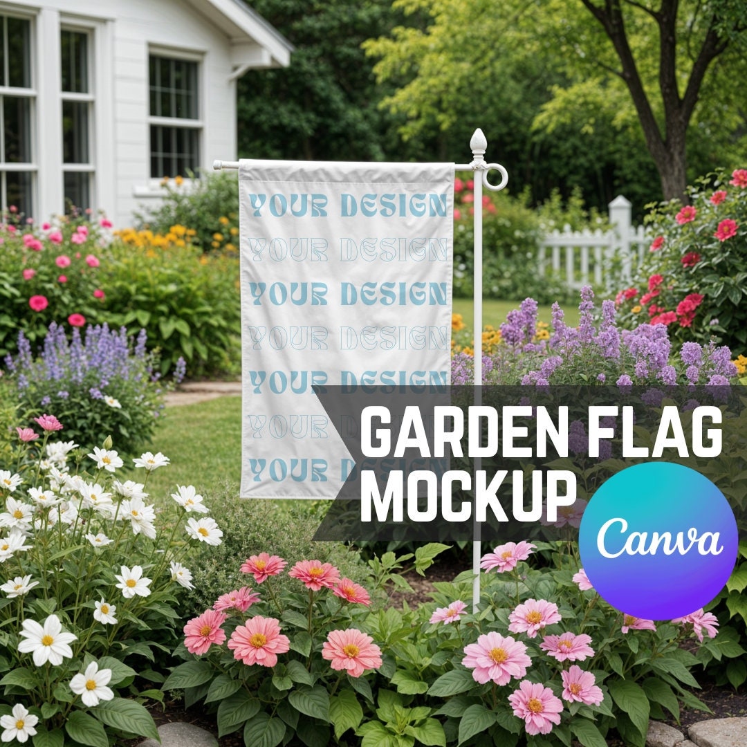 Garden Flag Mockup, Easy Canva Drag & Drop Transparent PNG House or ...