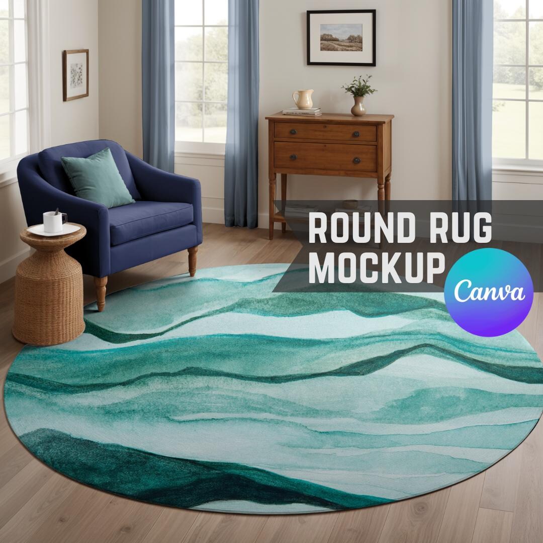 Round Rug Mockup, Canva Drag & Drop Transparent PNG Customizable AOP ...