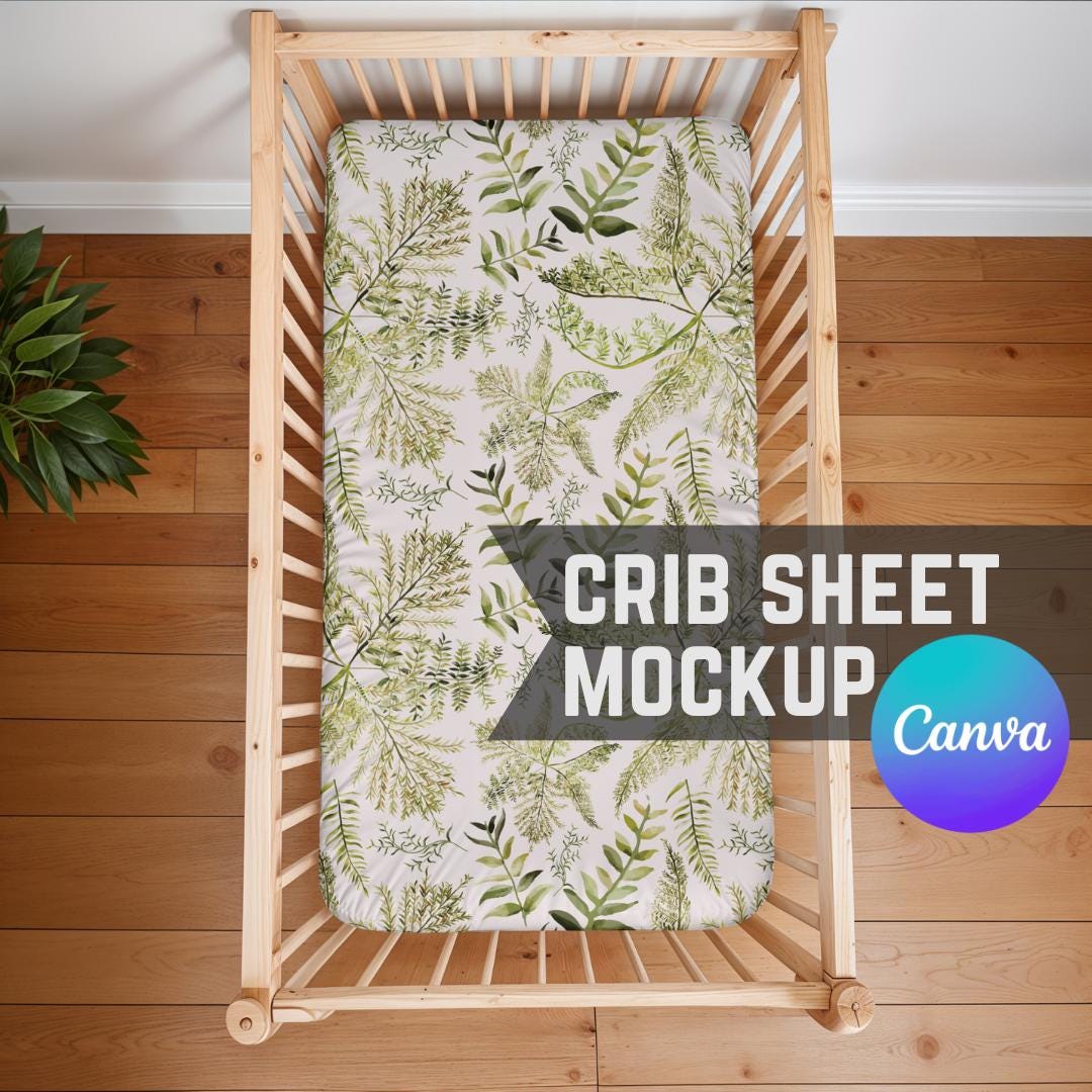 Crib Sheet Mockup, Drag + Drop Transparent Canva PNG Baby Cot Bedding ...