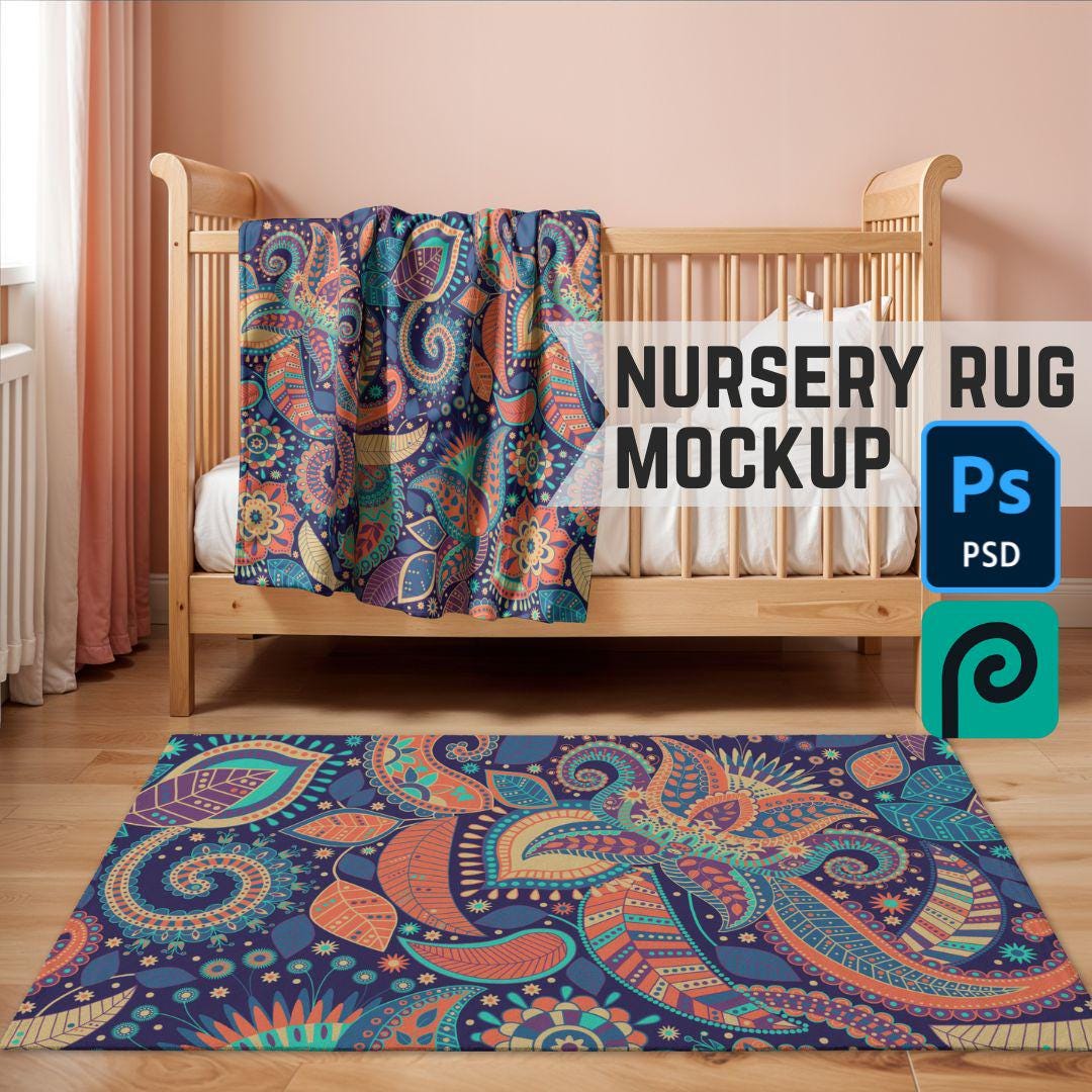 Nursery Rug Mockup, Photoshop Smart Object PSD Rectangular Carpet ...