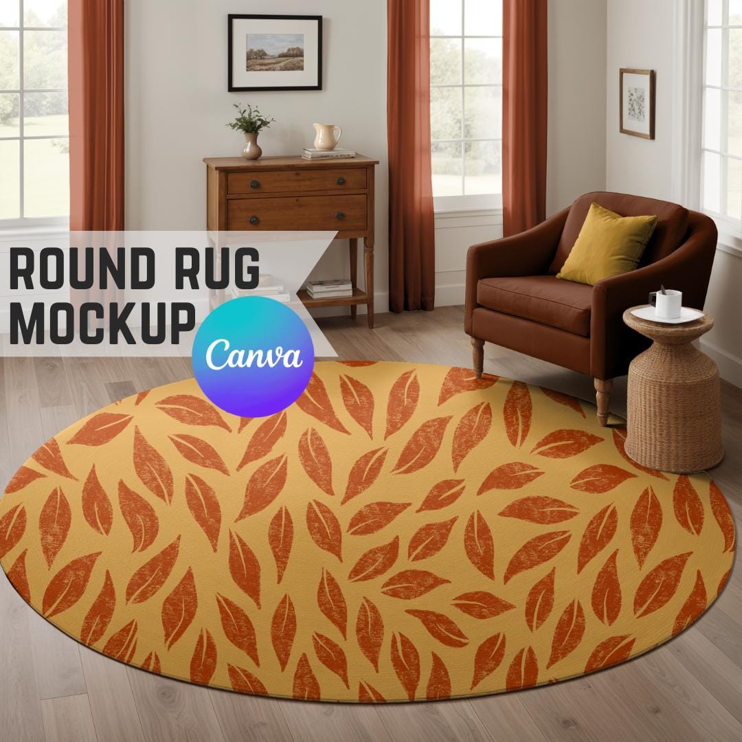 Round Rug Mockup, Canva Drag & Drop Transparent PNG Customizable AOP ...