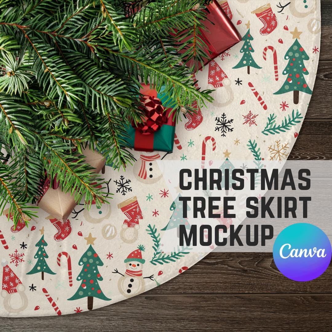 Christmas Tree Skirt Mockup, Canva Drag & Drop Holiday Decor Transparent PNG Minky X-mas Mock W ...
