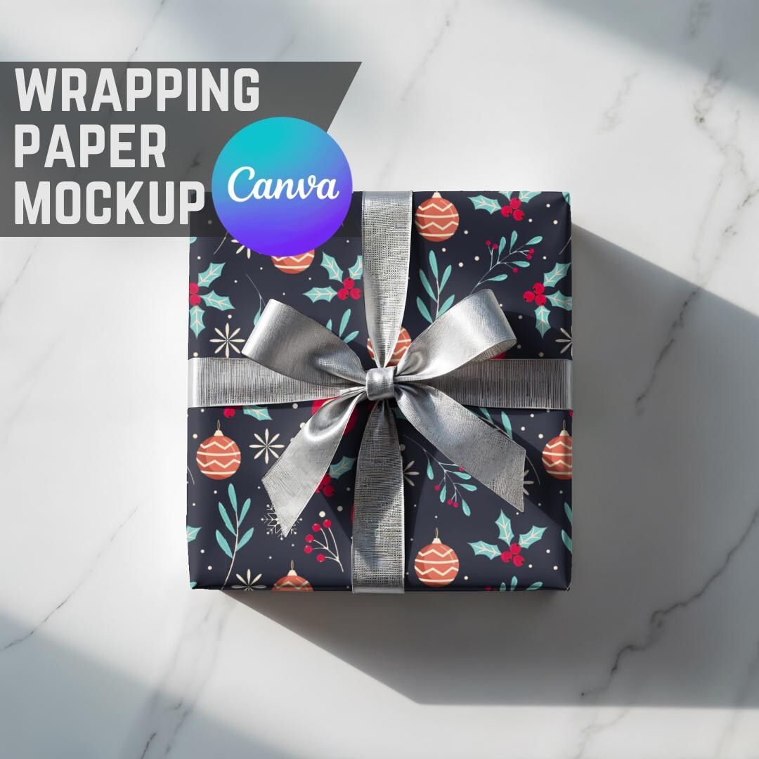 Wrapping Paper Mockup, Canva Drag & Drop Holiday Gift Wrap Transparent ...