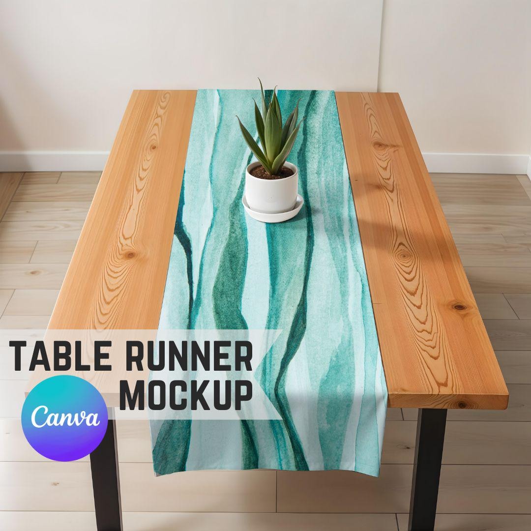 Canva Table Runner Mockup, Drag & Drop Dining Decor PNG Customizable ...