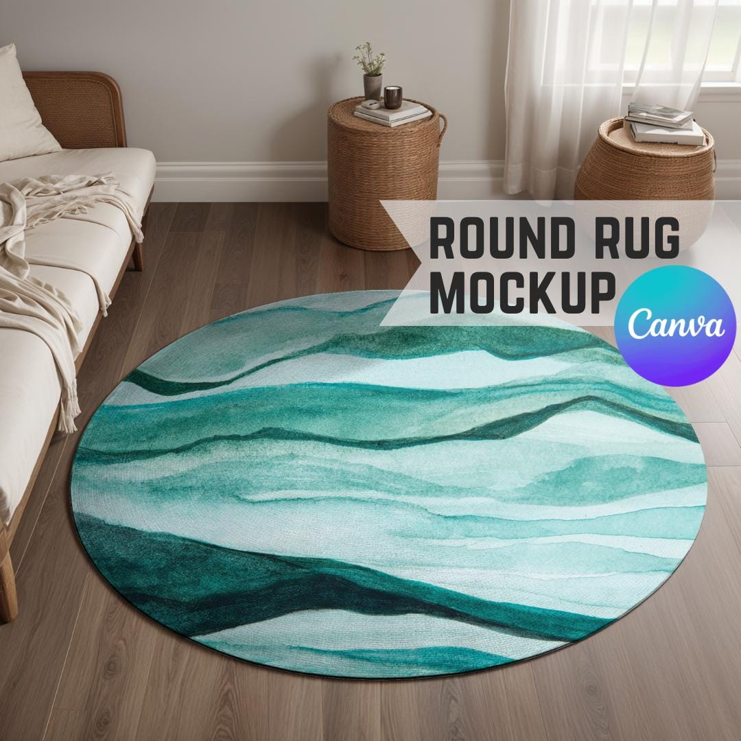 Round Rug Mockup, Canva Drag & Drop Transparent PNG Customizable AOP ...