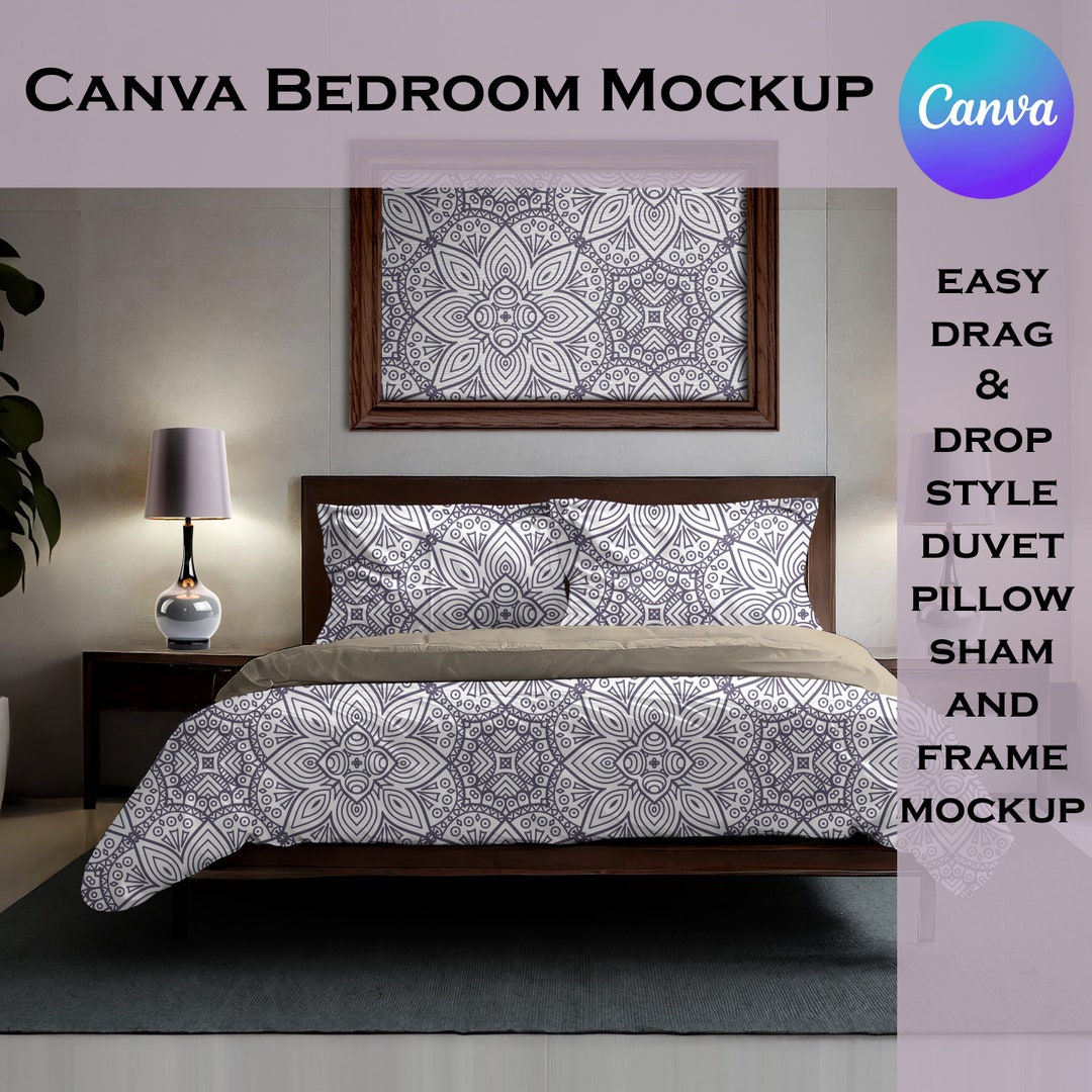 Canva Frame + Bedding Mockup, Fully Customizable Drag & Drop Style Mock ...