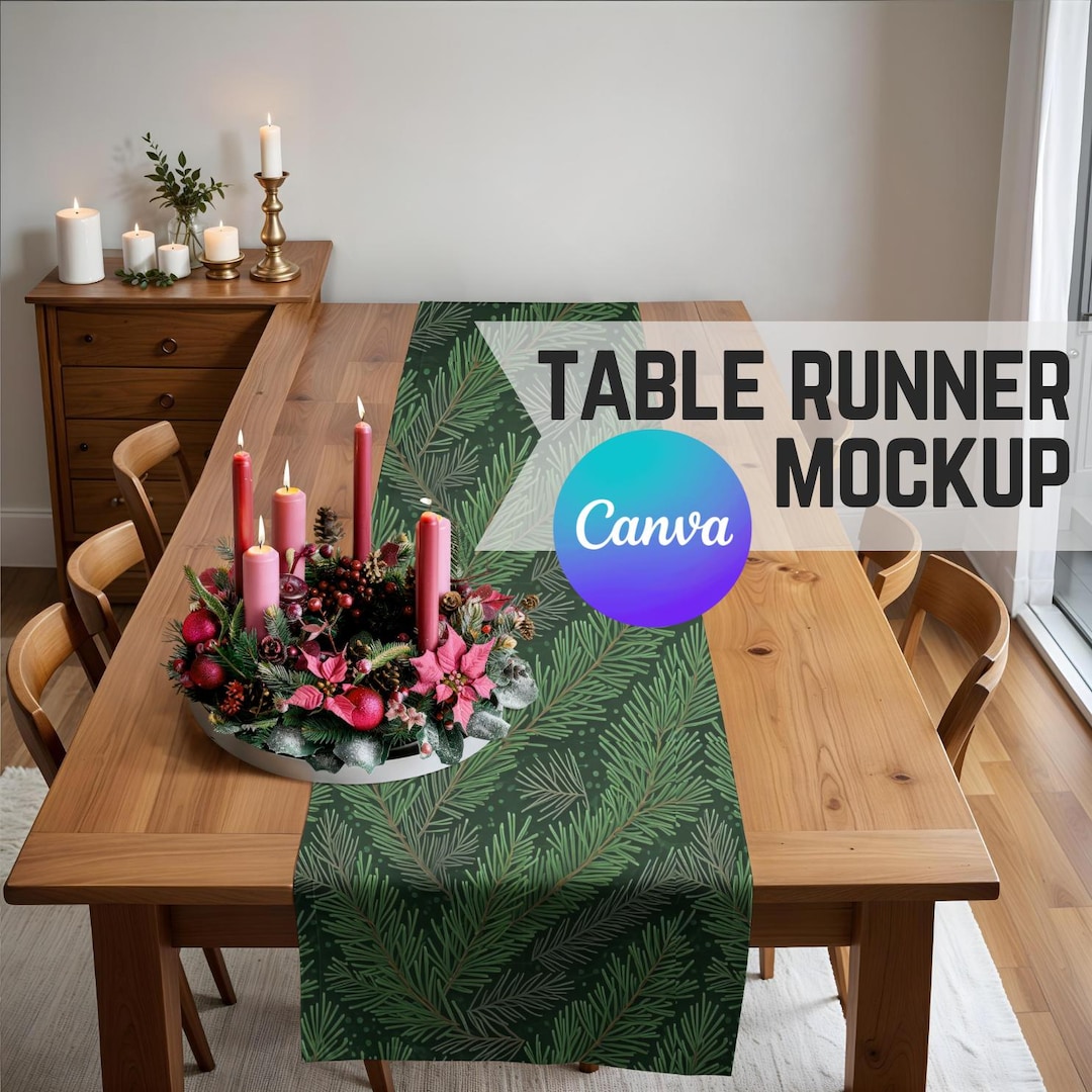 Holiday Table Runner Mockup, Canva Drag & Drop Dining Decor Transparent ...