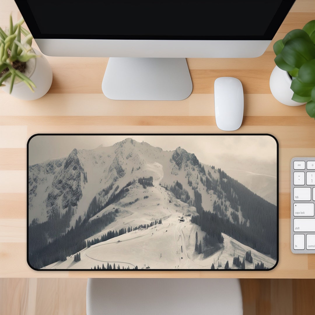 Ski Hill Desk Mat Vintage Mountain Deskmat Snowboarding Cabin Office ...
