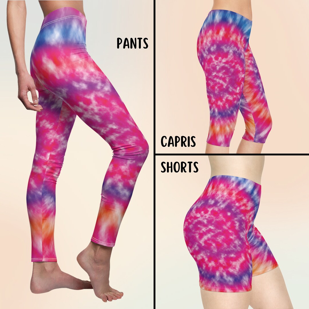 Tie Dye Leggings Pink Mid-rise Yoga Pants Purple Stretchy Fitness ...