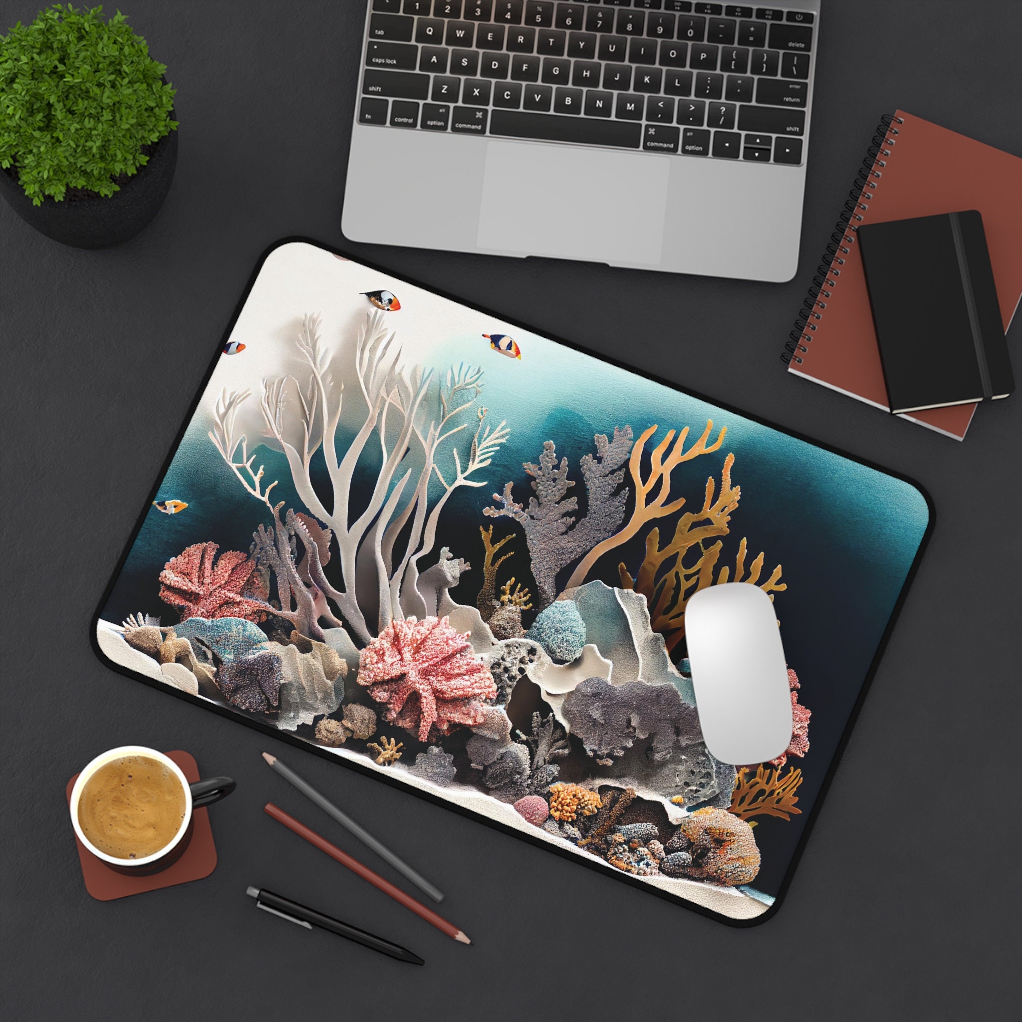 Coral Reef Desk Mat Coastal Deskmat Ocean Home Office Decor Tropical ...
