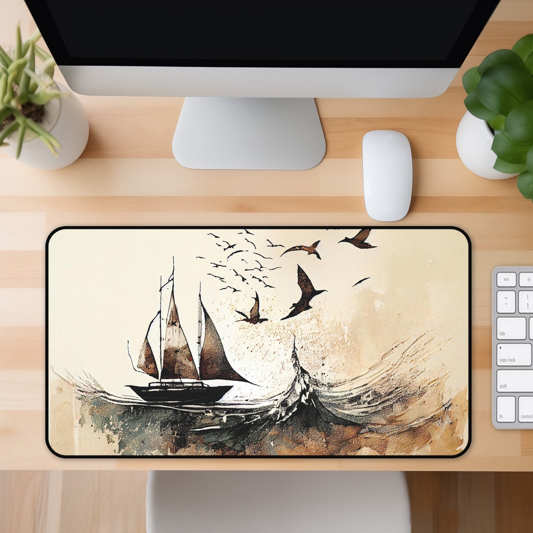 Sailing Desk Mat Watercolor Deskmat Boating Home Office Decor Coastal ...