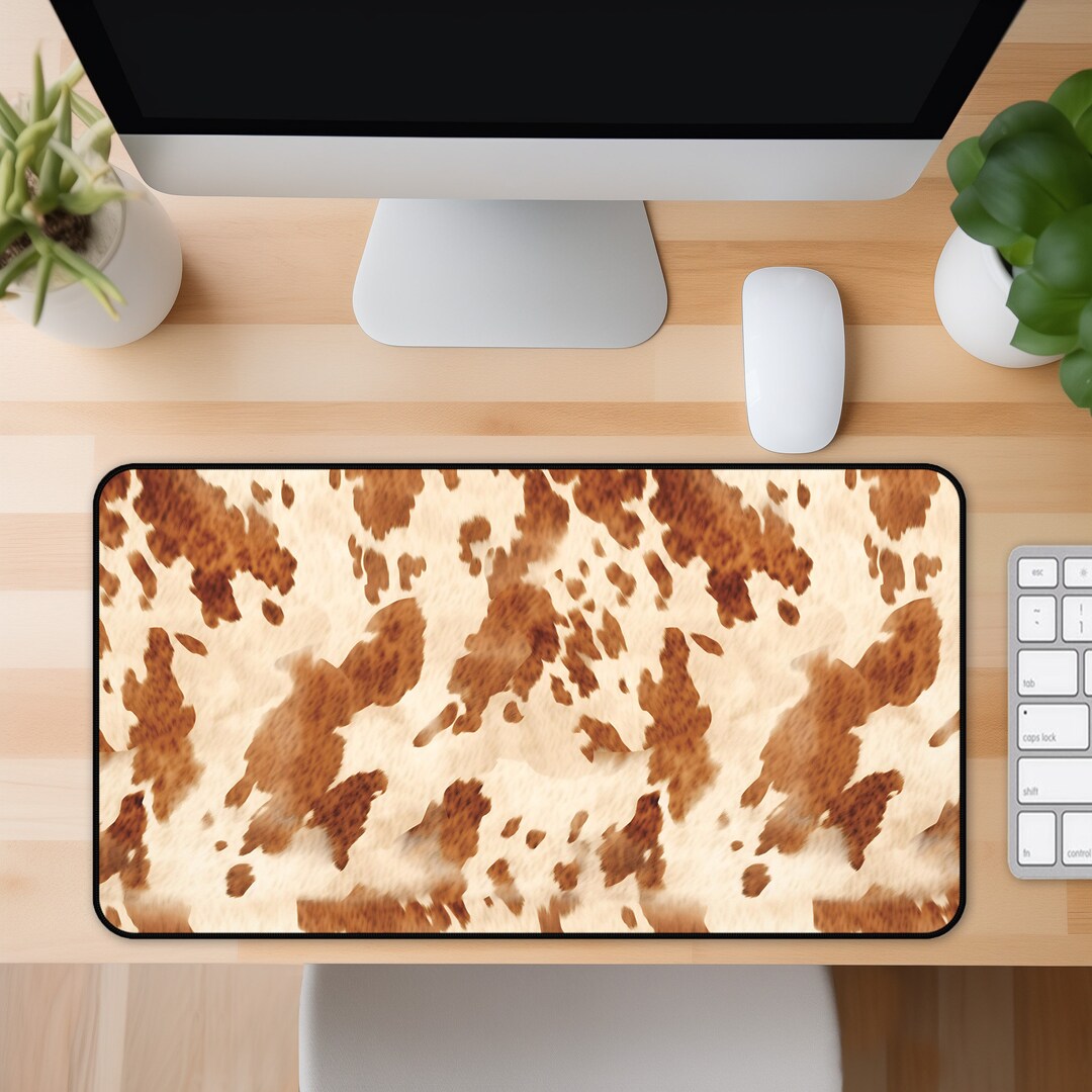 Cow Print Desk Mat Southwest Deskmat Beige Home Office Decor Western ...
