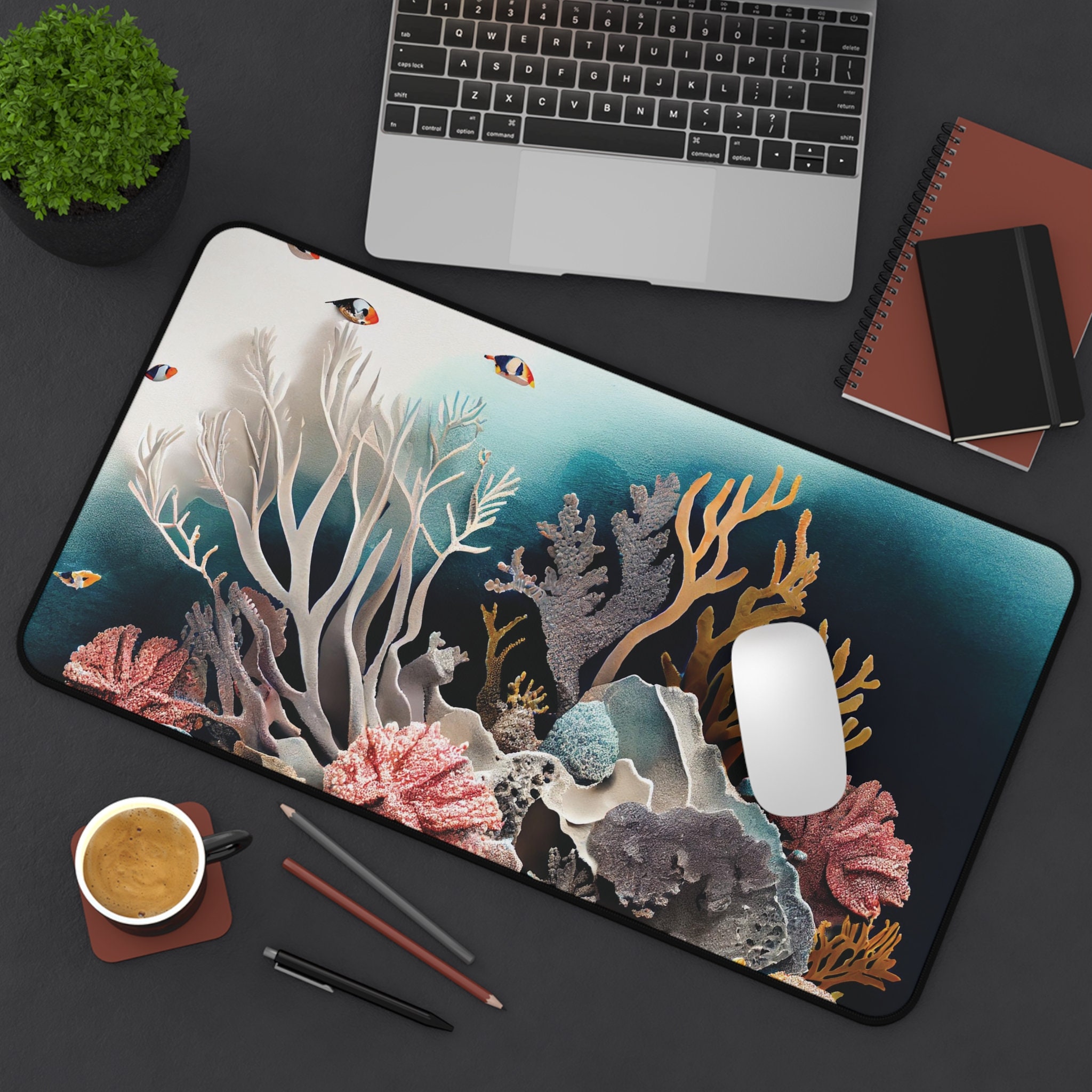 Coral Reef Desk Mat Coastal Deskmat Ocean Home Office Decor Tropical ...