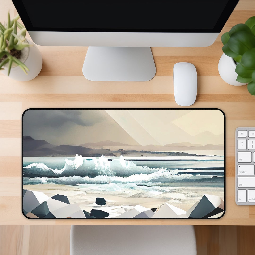 Beach Desk Mat Coastal Deskmat Rocky Ocean Home Office Decor Abstract ...