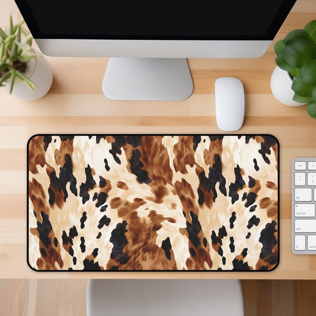 Cow Print Desk Mat Southwest Deskmat Brown Home Office Decor Western ...