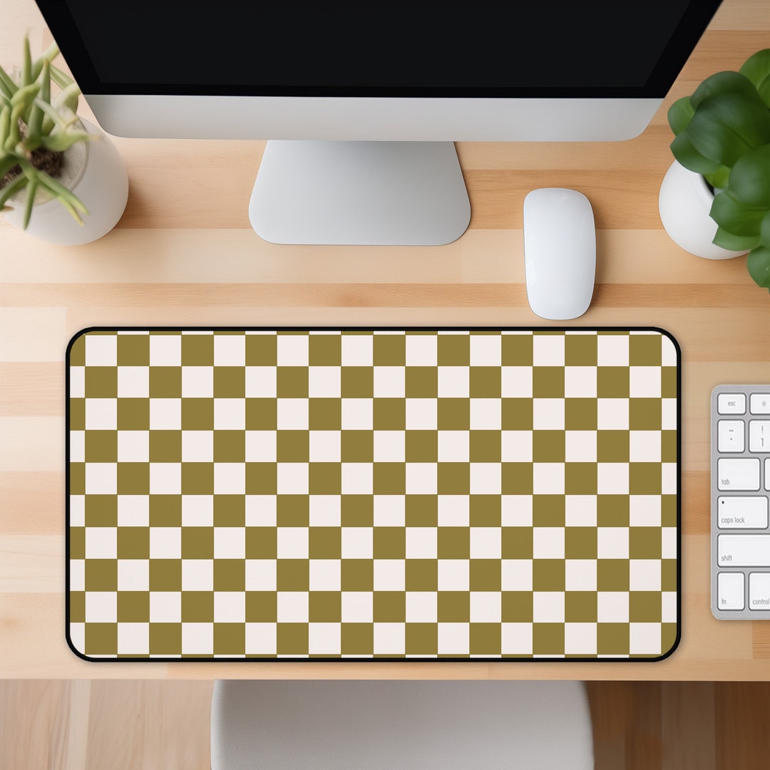 Green Checkerboard Desk Mat Retro Deskmat Beige Home Office Decor ...