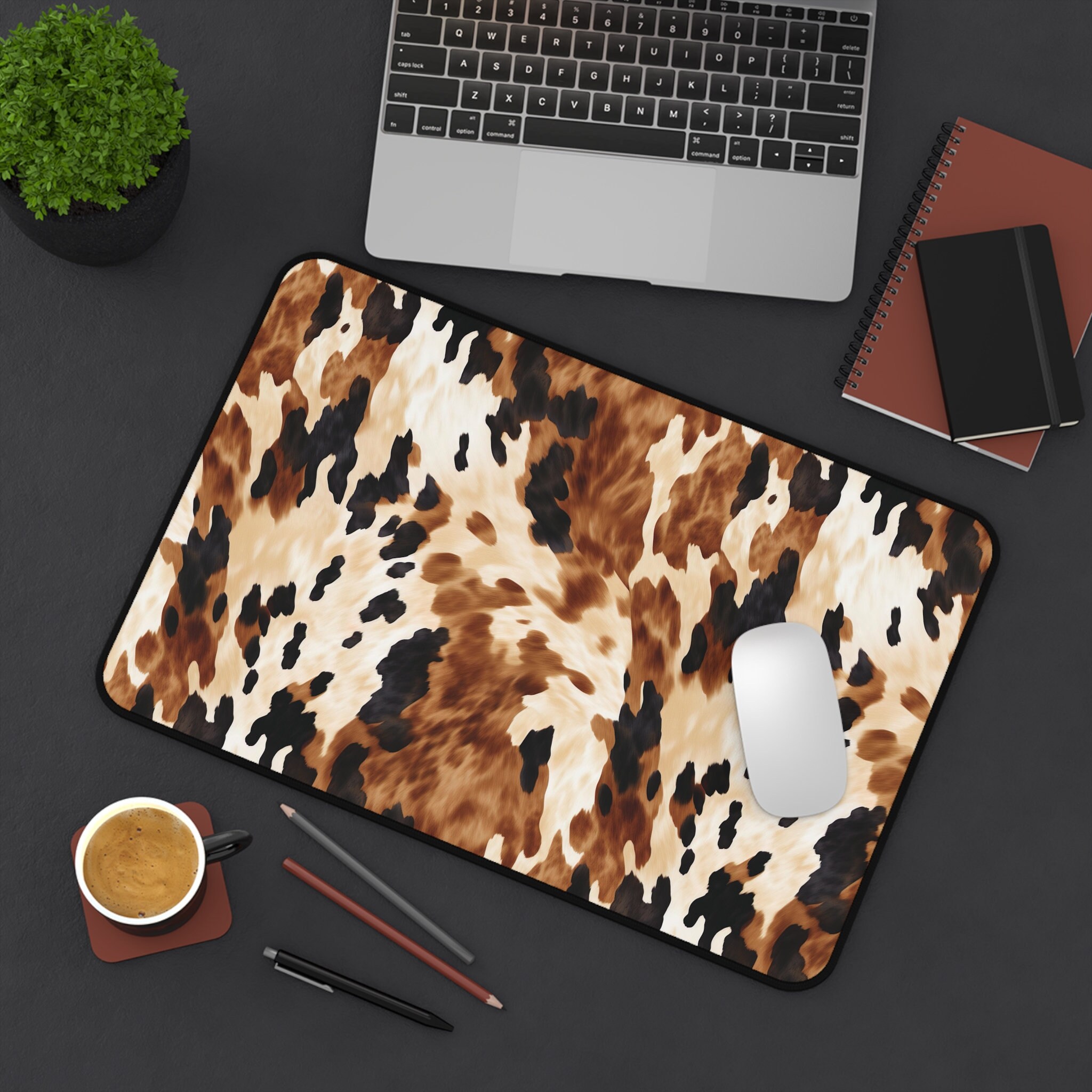 Cow Print Desk Mat Southwest Deskmat Brown Home Office Decor Western ...