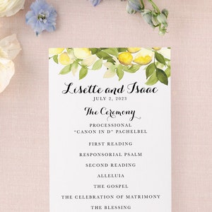 Watercolor Wedding Program Card, Beach Wedding Program Floral ...