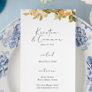 Watercolor Wedding Menus, Orange Menu Cards Printed, Bridal Shower Menu ...
