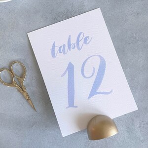 Light Blue Table Number Cards, Hand Painted Table Numbers Printed ...