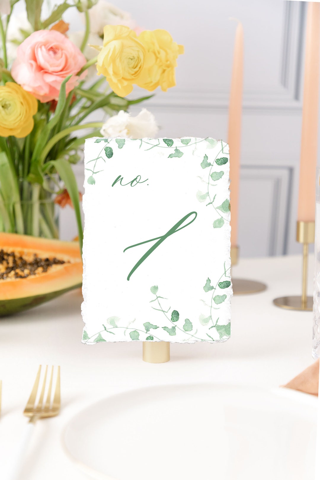 Rustic Table Numbers Water Color, Eucalyptus Table Numbers Greenery ...