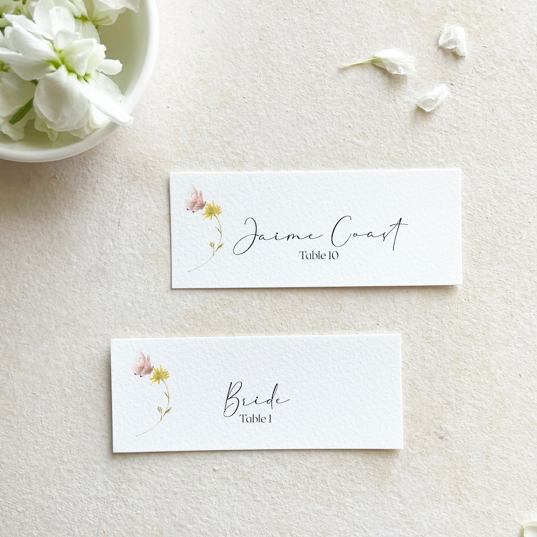 Wildflower Name Cards Bridal Shower, Butterfly Name Cards Place Setting ...